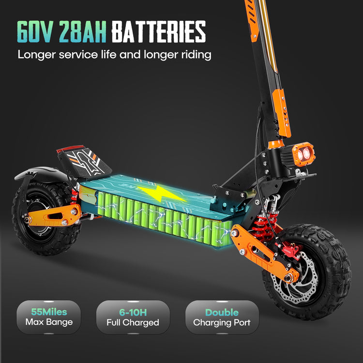 ZSNAKE Electric Scooter Dual Motors 5600W Up to 52 MPH 60V 28Ah Batter